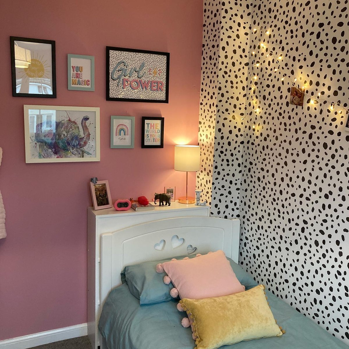 DECORATING CENTRE ONLINE X my diamond life The gorgeous new Dalmatian print by Laura providing great inspo for a girls bedroom The colour match is called Pomegranate Creme https t Q40SeR7oY2