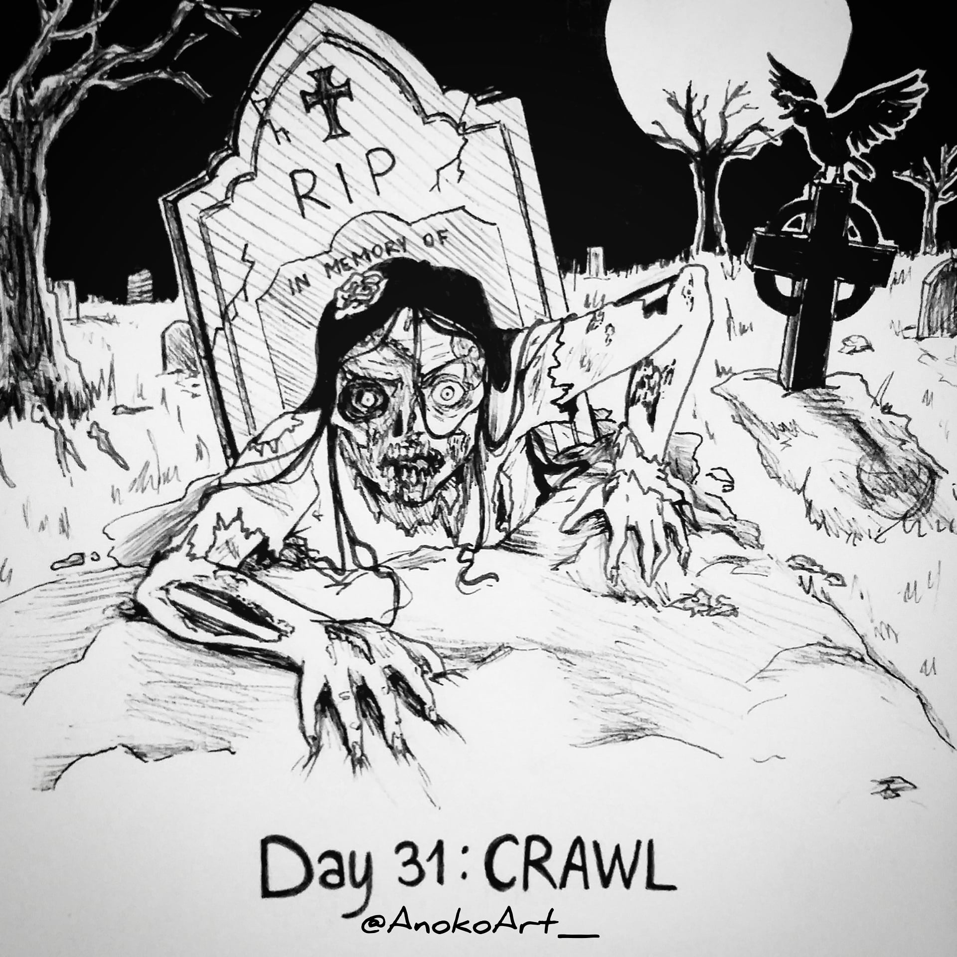 Zombie Crawling Drawing