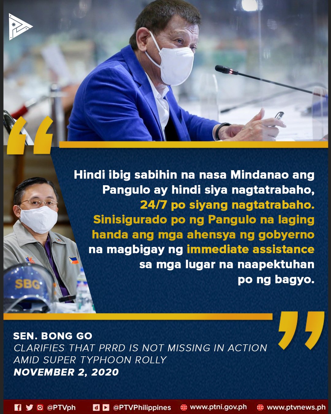 PTVph on Twitter: "𝐓𝐈𝐍𝐆𝐍𝐀𝐍: Senator Bong Go, nilinaw na sinisigurado ng Pangulo na handa ang mga ...