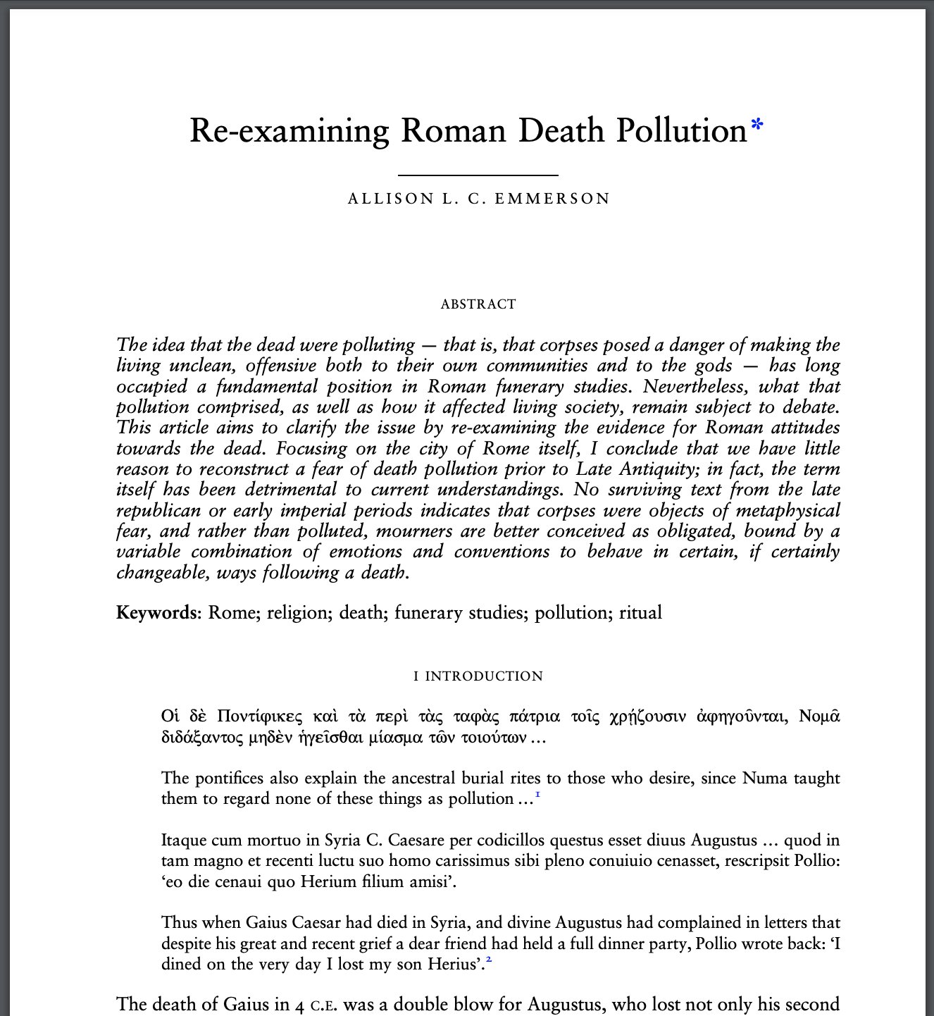Allison Emmerson on Twitter: ""Re-examining Roman Death Pollution" is ...