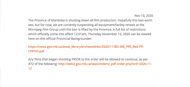 manitoba film production list