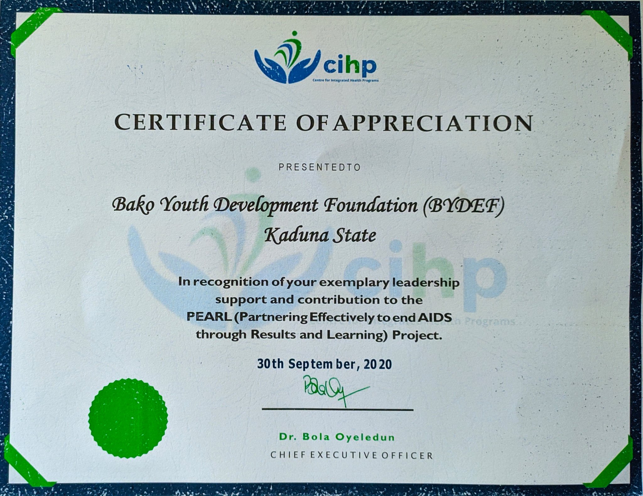 Youth Empowerment Award Certificate