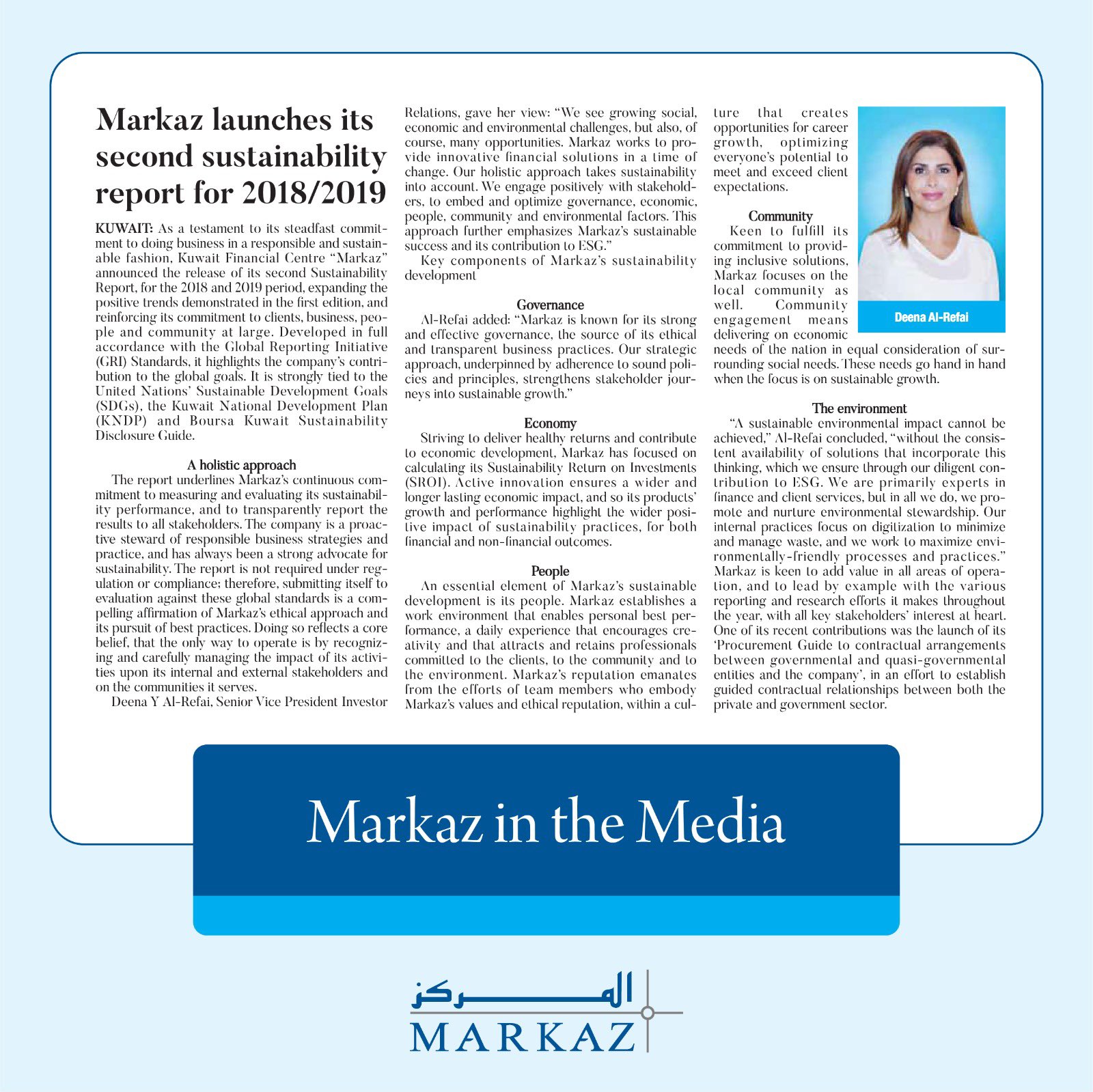 MARKAZ on Twitter: "Markaz launches its second Sustainability report for 2018/2019 #wealth ...