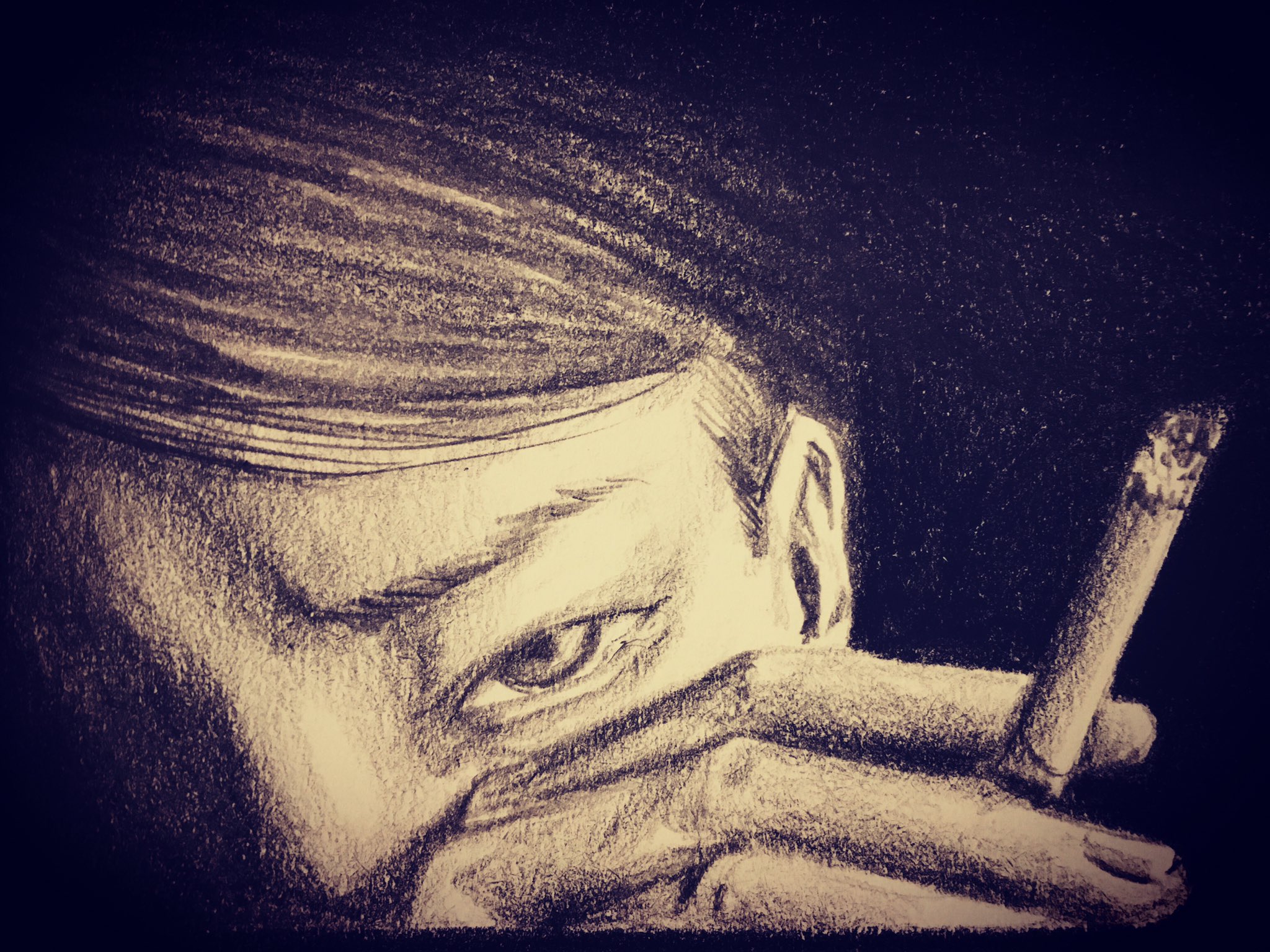 Sad Girl Smoking Drawing