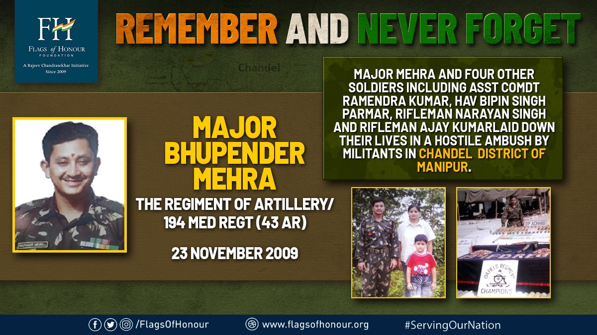Flags Of Honour on Twitter: "#RememberAndNeverForget Maj Bhupender Mehra, Regt of Arty/ 194 Med ...