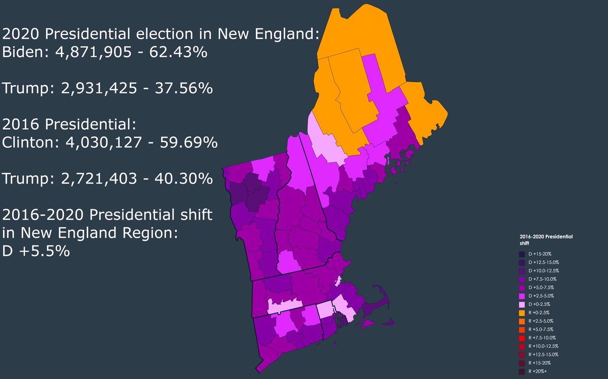 2016-2020 Presidential shift in New England : r/USElectionMaps