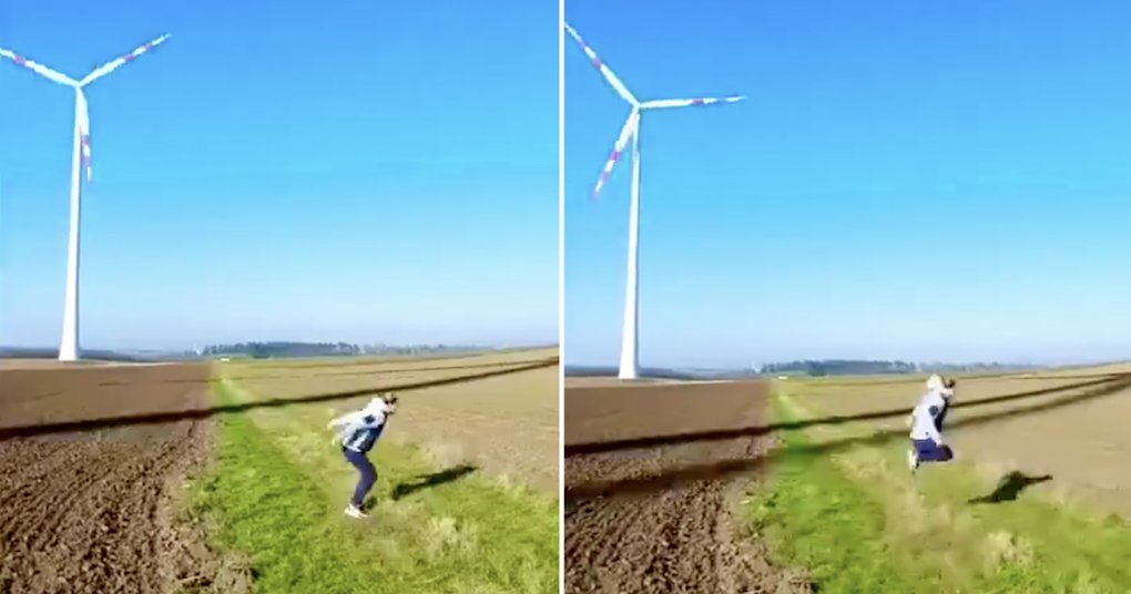 Wind Turbine Fire Jump Men