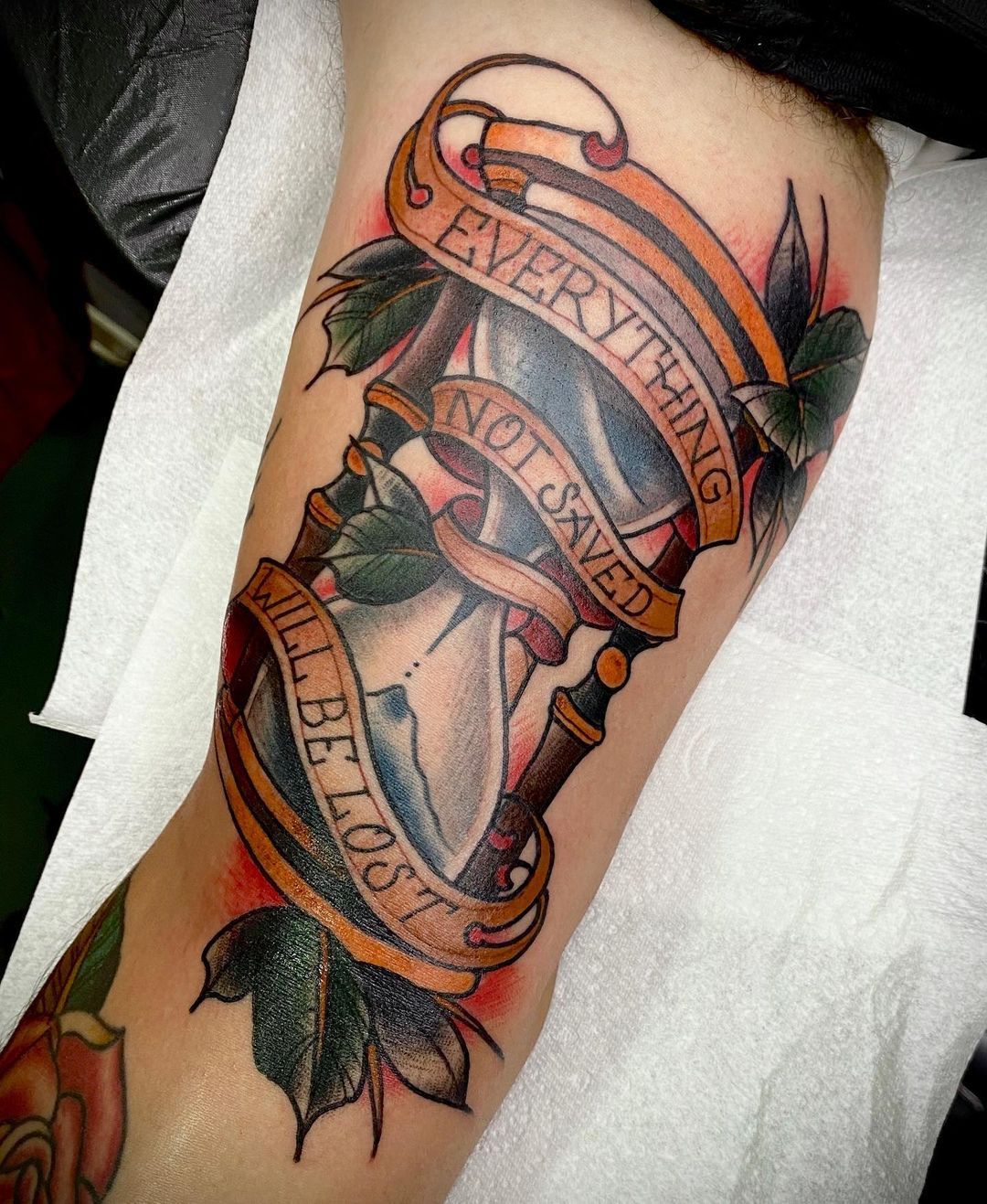 American Traditional Hourglass Tattoo