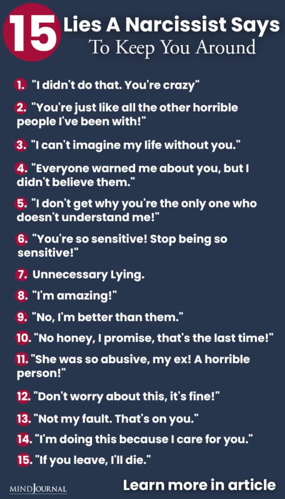 The Minds Journal on Twitter: "15 Lies A Narcissist Says To Keep You Around. Know more - https ...