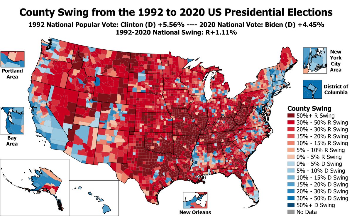 Presidential election county swing from 1992 - 2020 : r/USElectionMaps