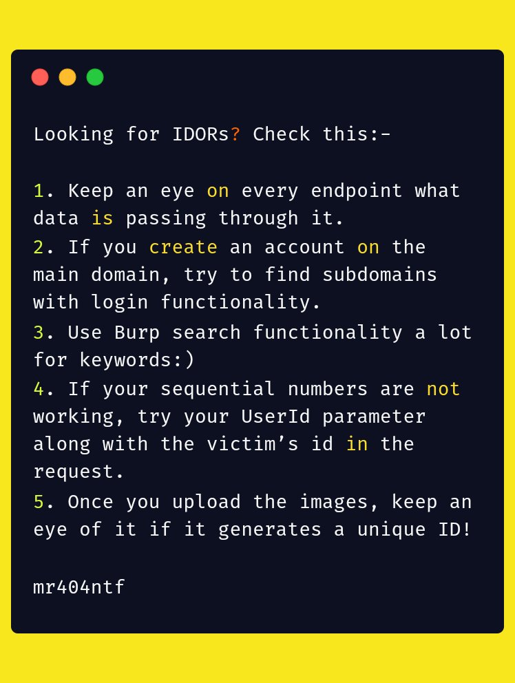 MR404NTF on Twitter: "Looking for IDOR? #bugbounty #bugbountytip #bugbountytips…