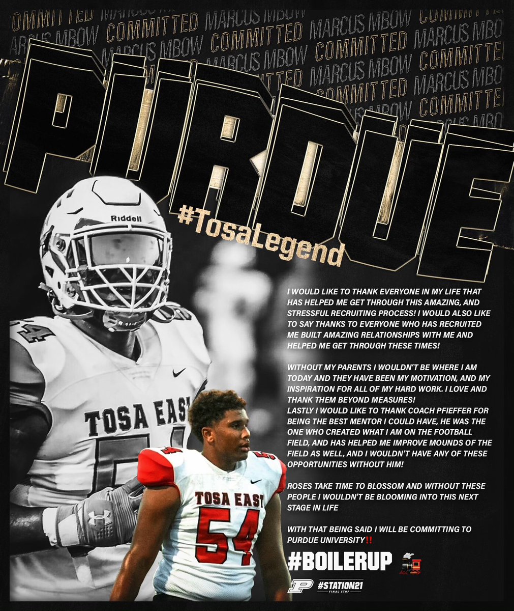 2021 3* OT Marcus Mbow commits and signs with Purdue : r/CFB