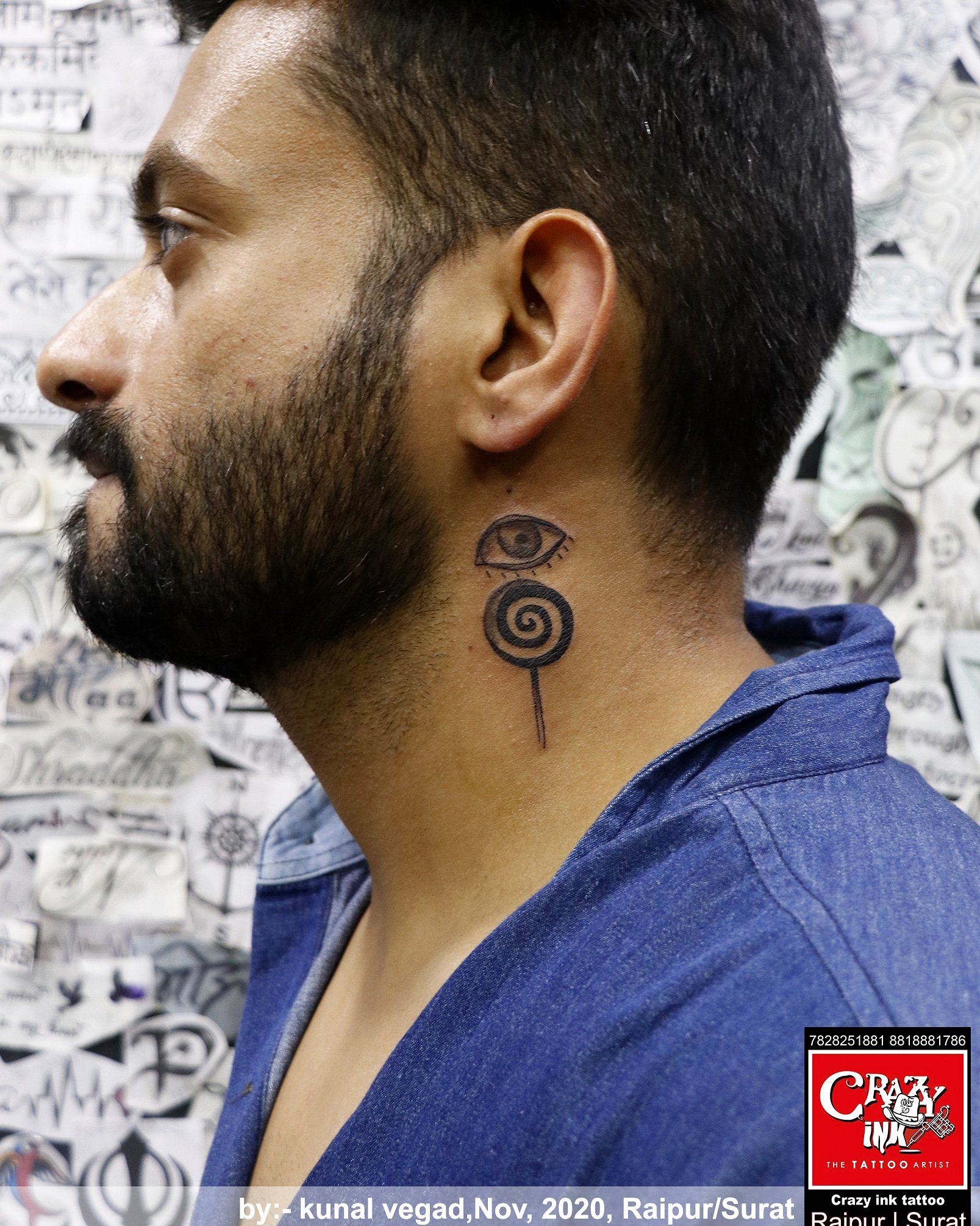 Om Tattoo On Side Of Neck