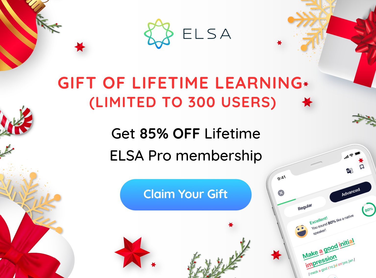 ELSA Speak on Twitter: "Happy holidays! Get 85% off ELSA Pro Lifetime membership.#N#One-time ...