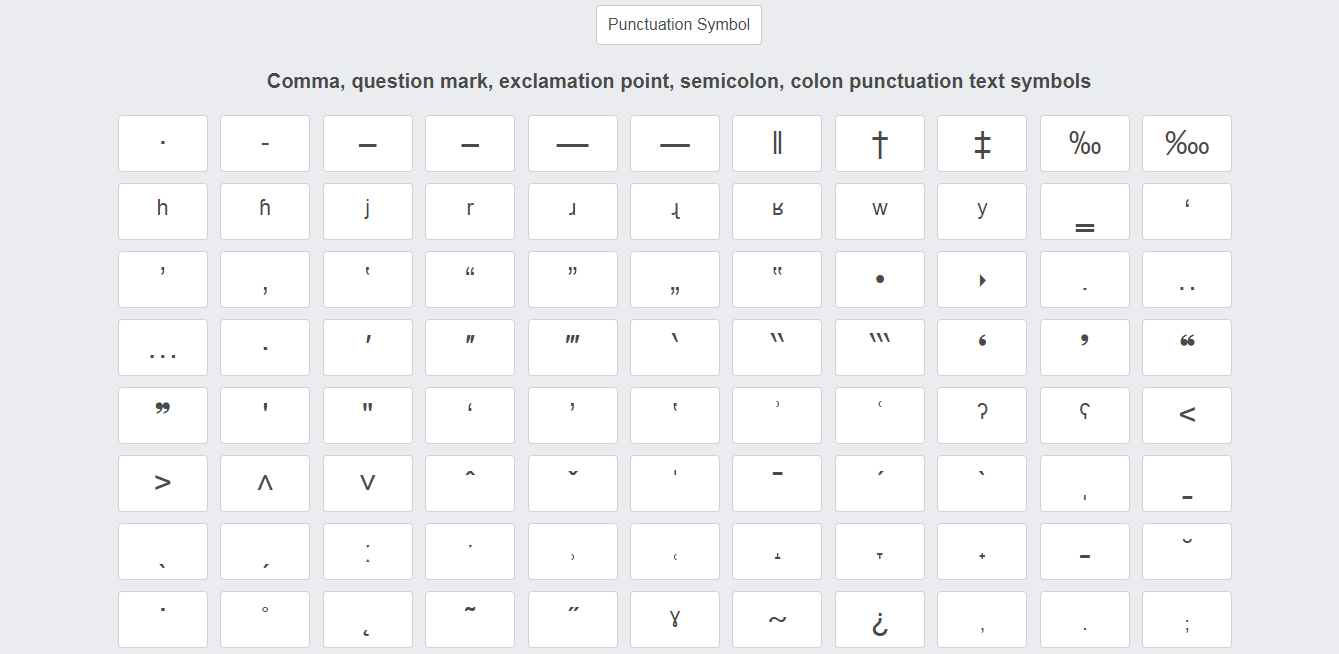 Keyboard Symbols And Punctuation Marks