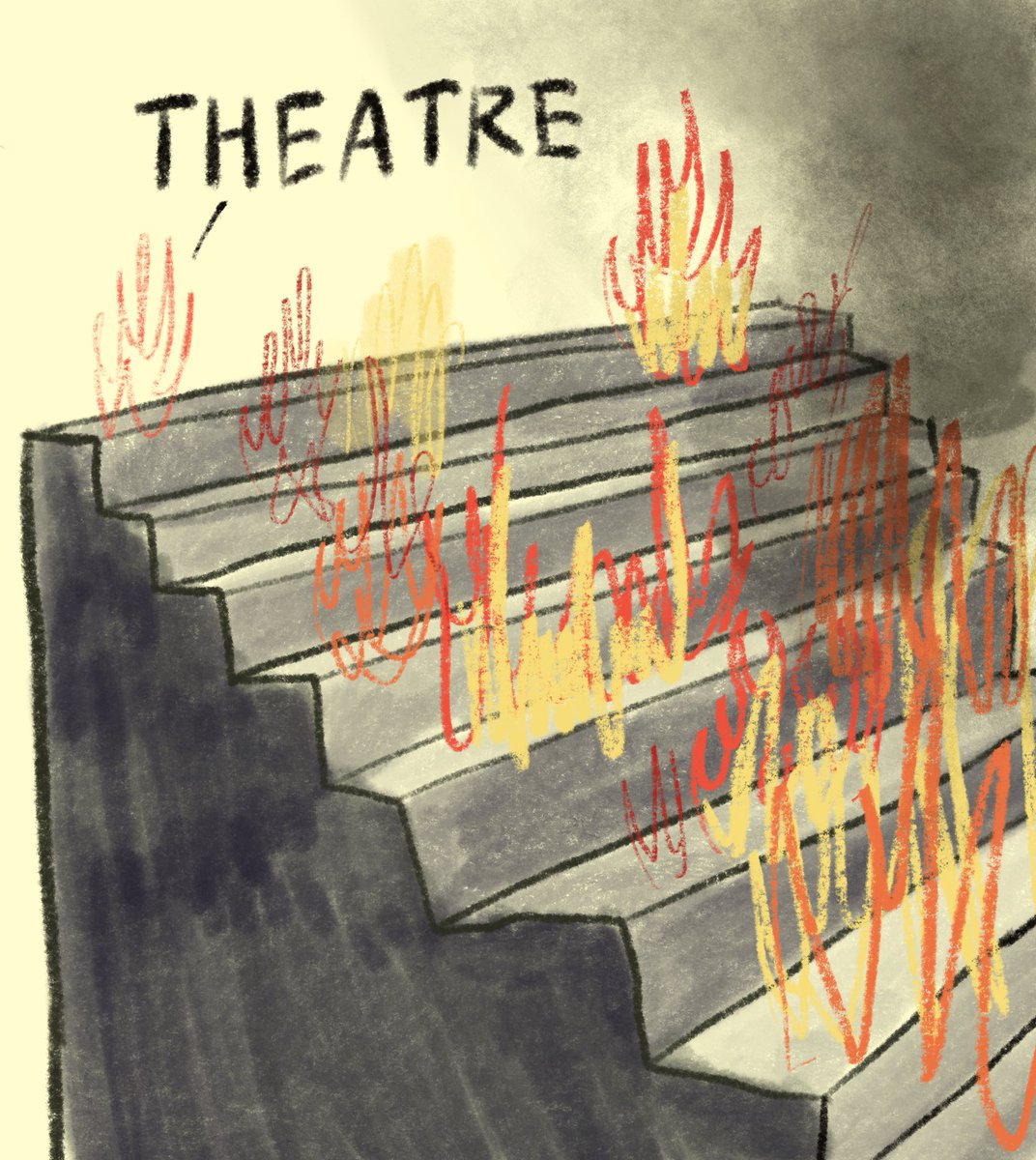 「yelling theatre in a crowded fire 」|Jonathan Wolfeのイラスト