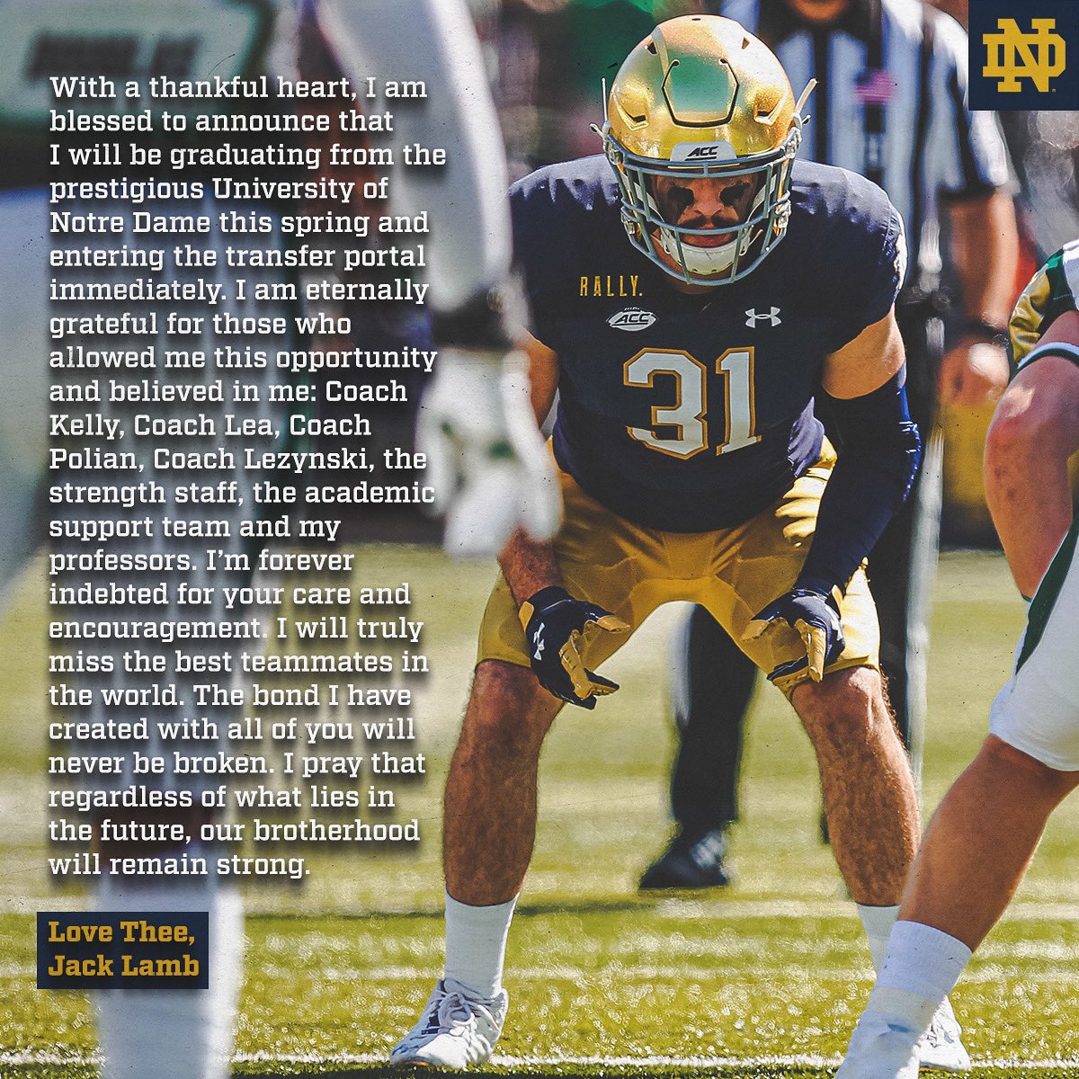 Notre Dame LB Jack Lamb has entered the transfer portal : r/CFB