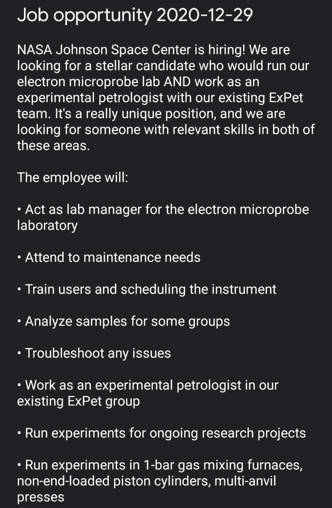 Nasa Job Description
