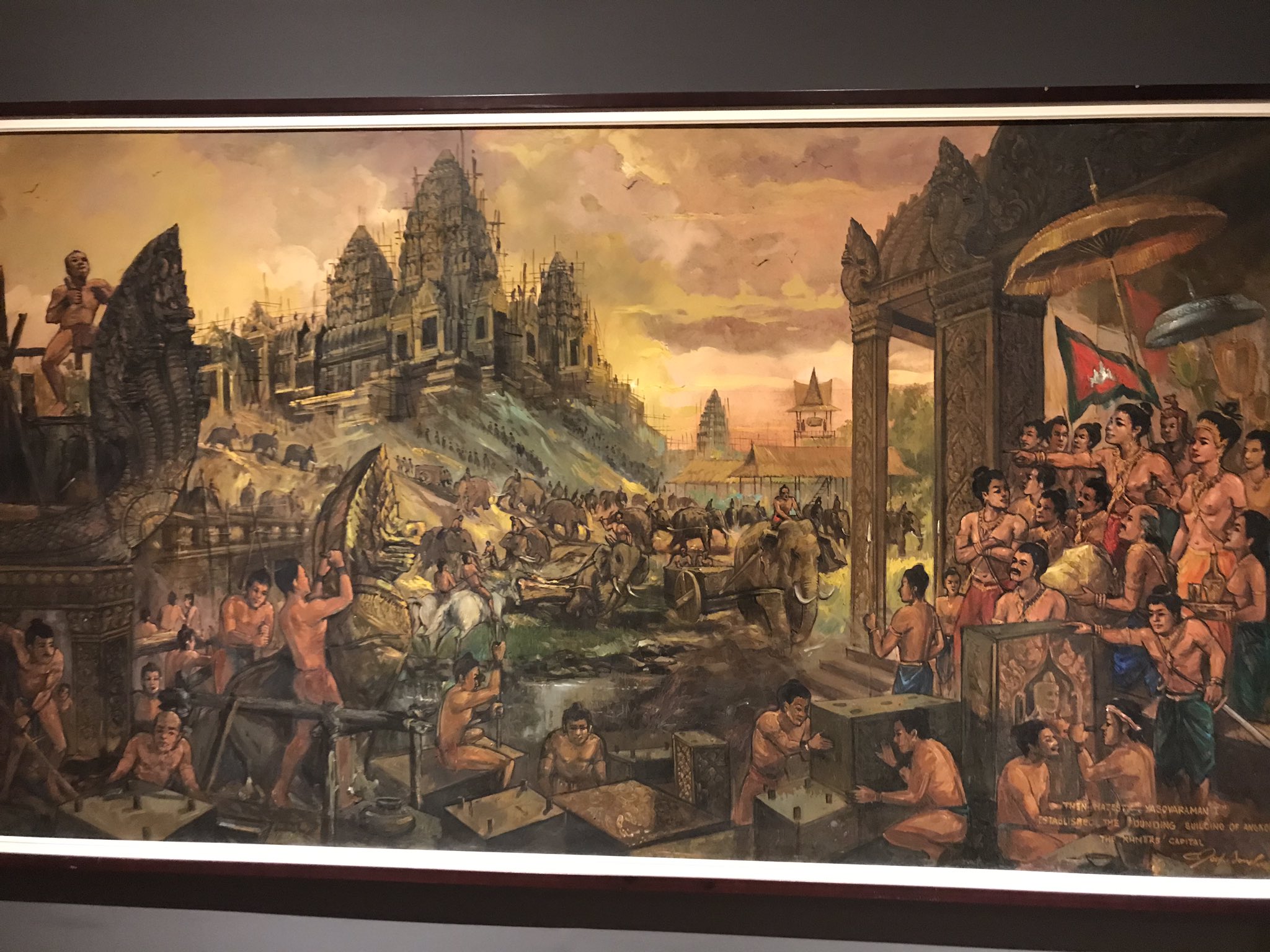 Carl Zha on Twitter: "“Yasovarman I building Angkor Wat” by Cambodian artist Pech Song, 1947. In ...