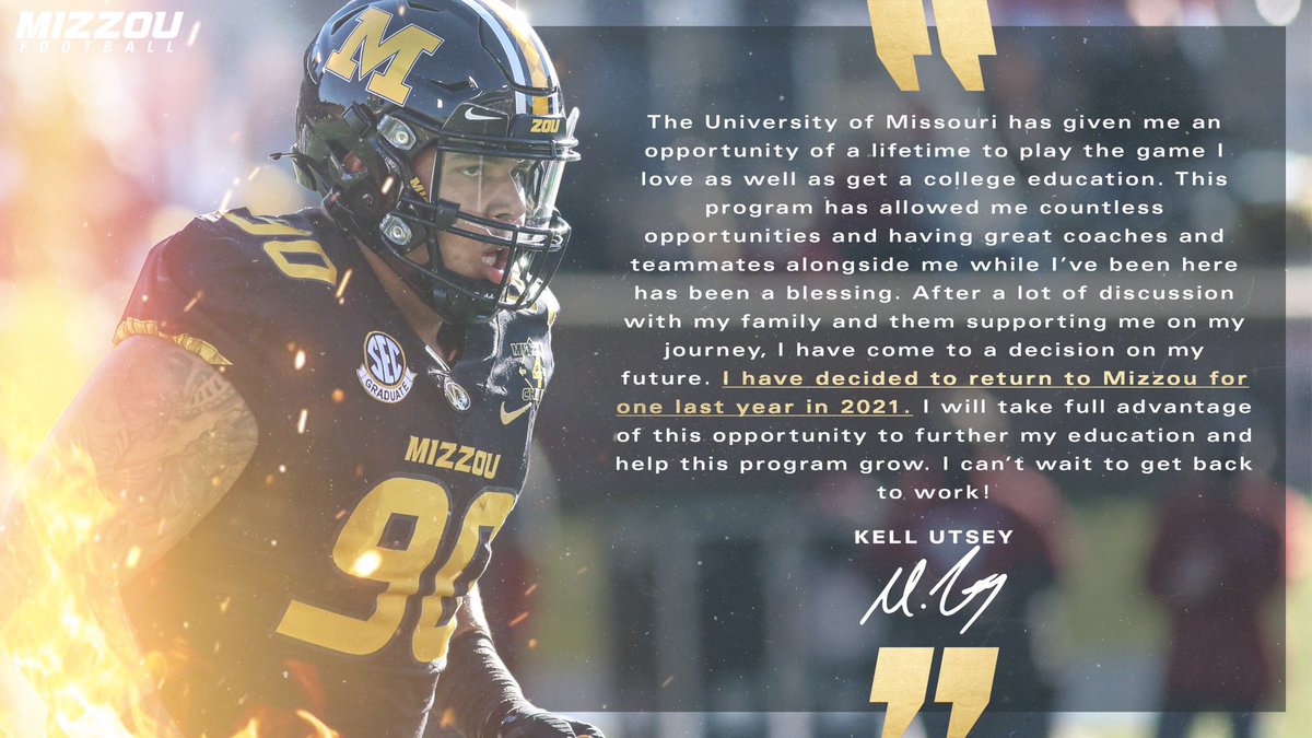 Missouri DL Markell Utsey will return for the 2021 season : r/CFB