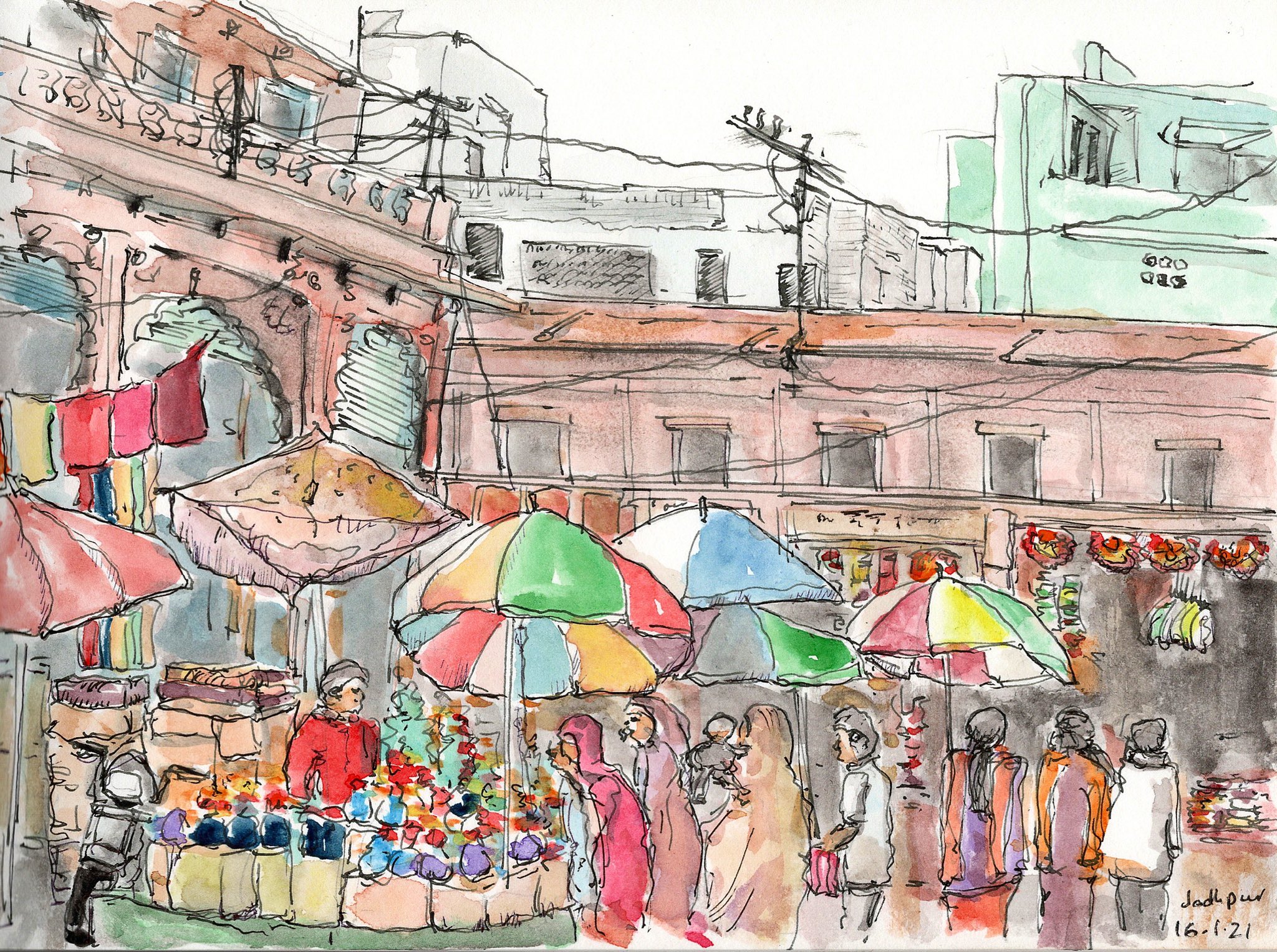 Indian Marketplace Drawing