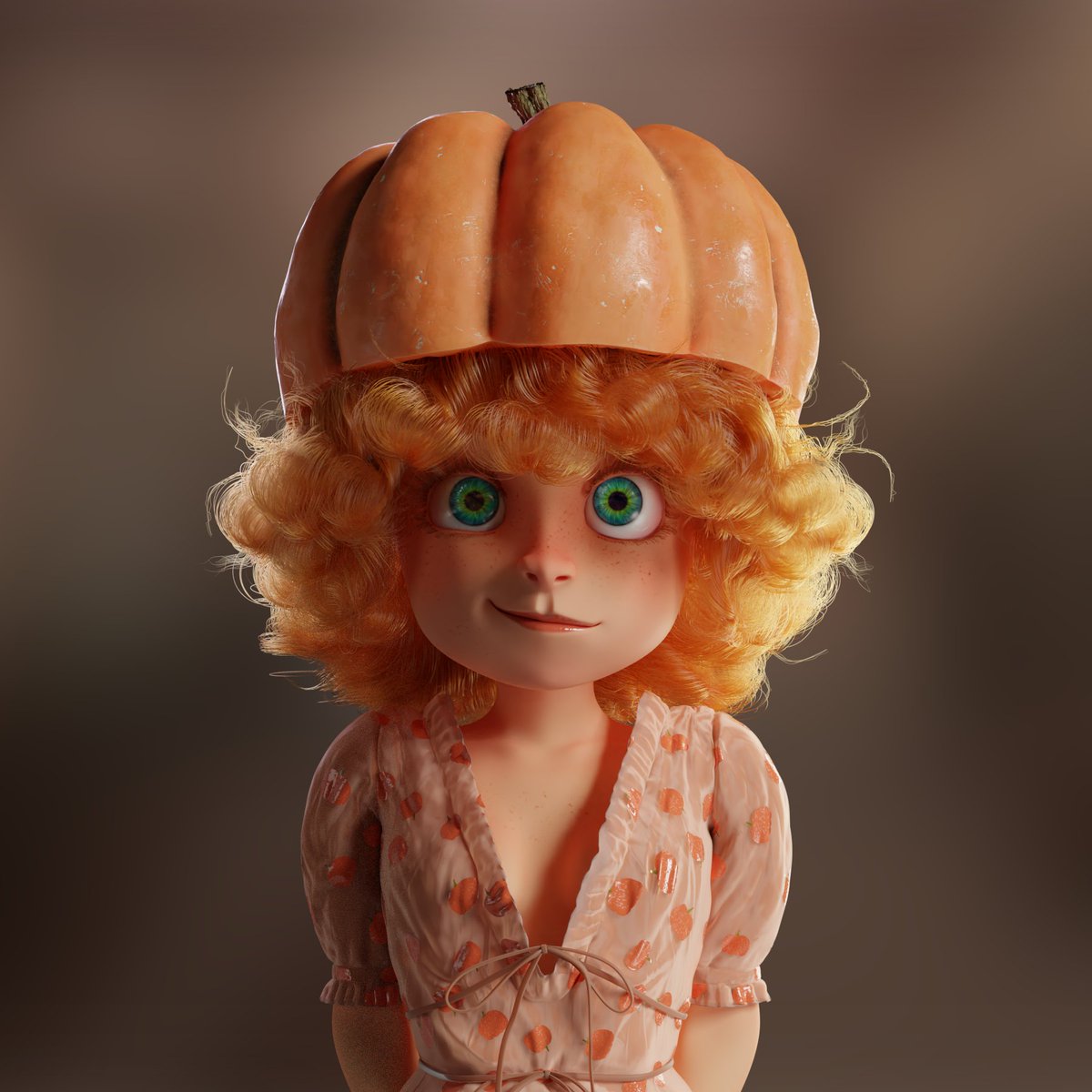 Pumpikim girl all done in blender and krita #b3d #blender #dress #b3d # ...