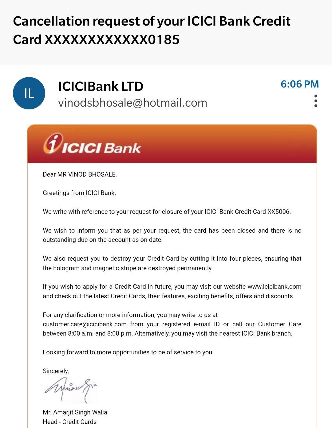 Cancelled Check Icici