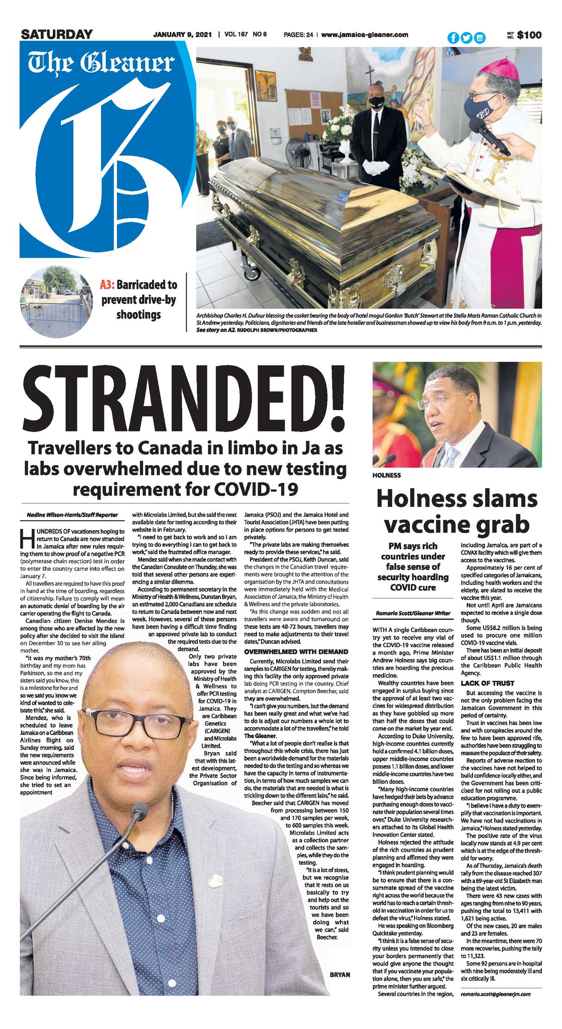 Jamaica Gleaner on Twitter: "Saturday's front page of The Gleaner. Pick up a copy or read online ...