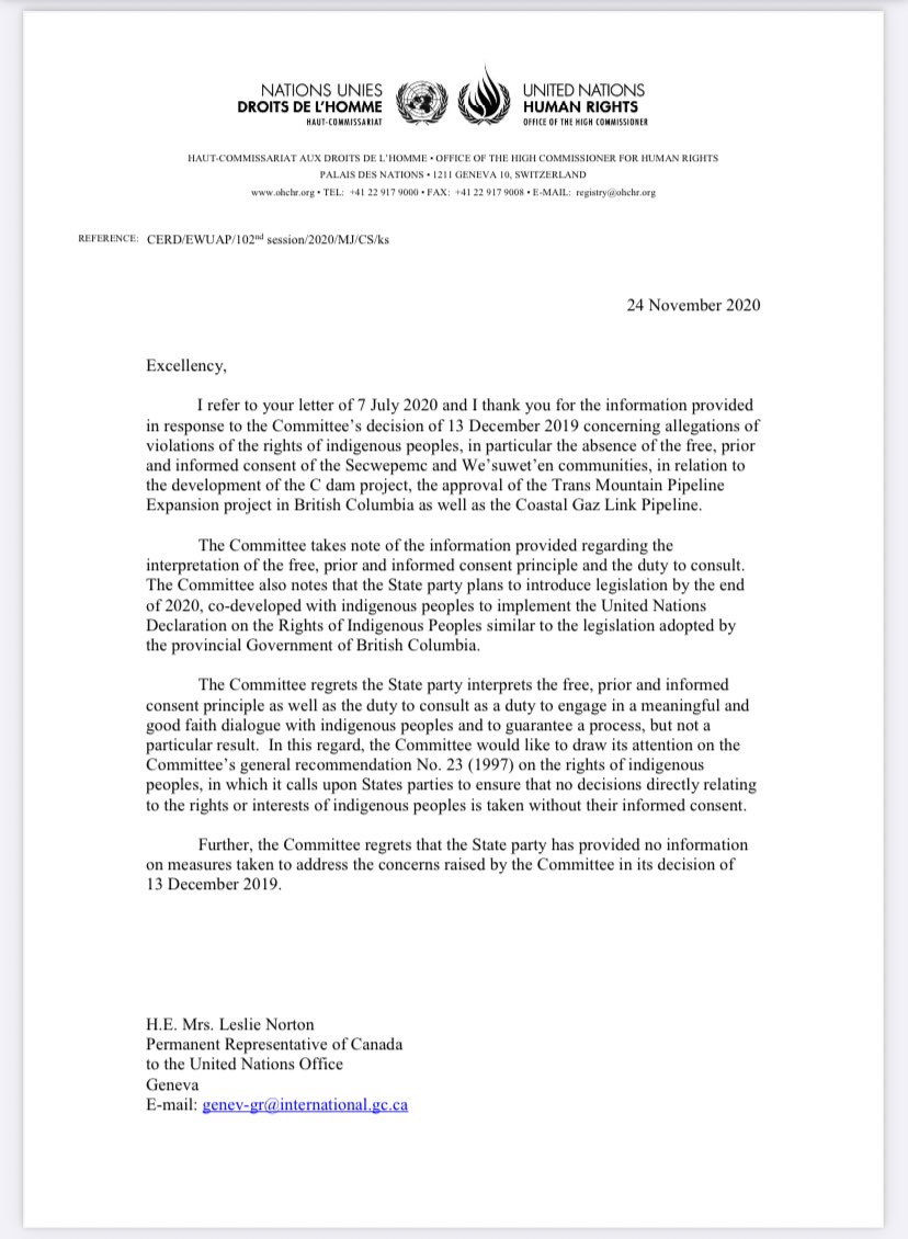 Kanahus Manuel on Twitter: "UN CERD letter to government of #Canada 🇨🇦 ...