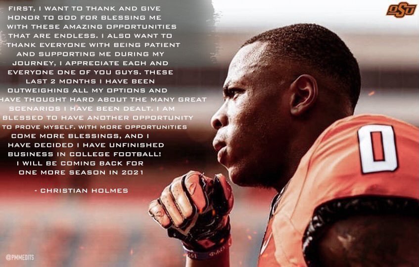 Oklahoma State CB Christian Holmes will be returning for 2021 : r/CFB