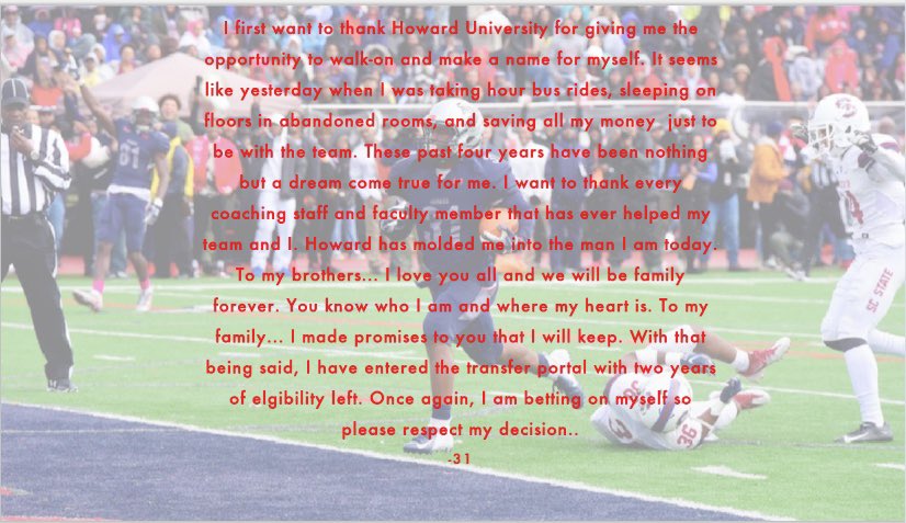 Howard RB Dedrick Parson has entered the transfer portal : r/CFB