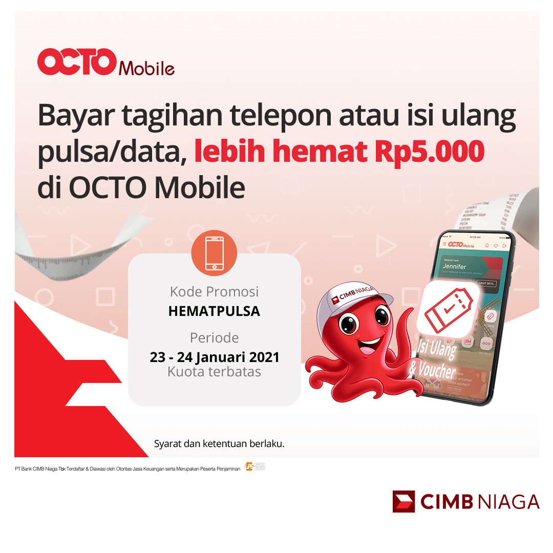 CIMB Niaga on Twitter: "Sekarang mau bayar tagihan telepon atau isi pulsa/data lebih hemat Rp 5 ...