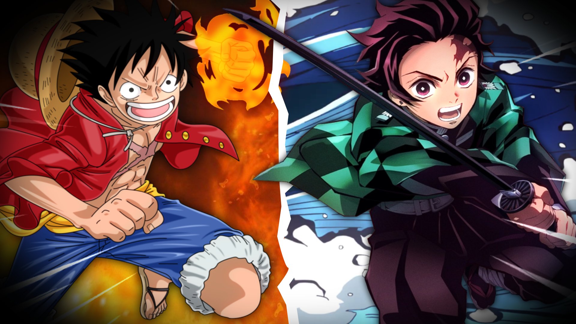 Anime, Crossover, Monkey Luffy, Tanjiro Kamado, HD, 50% OFF