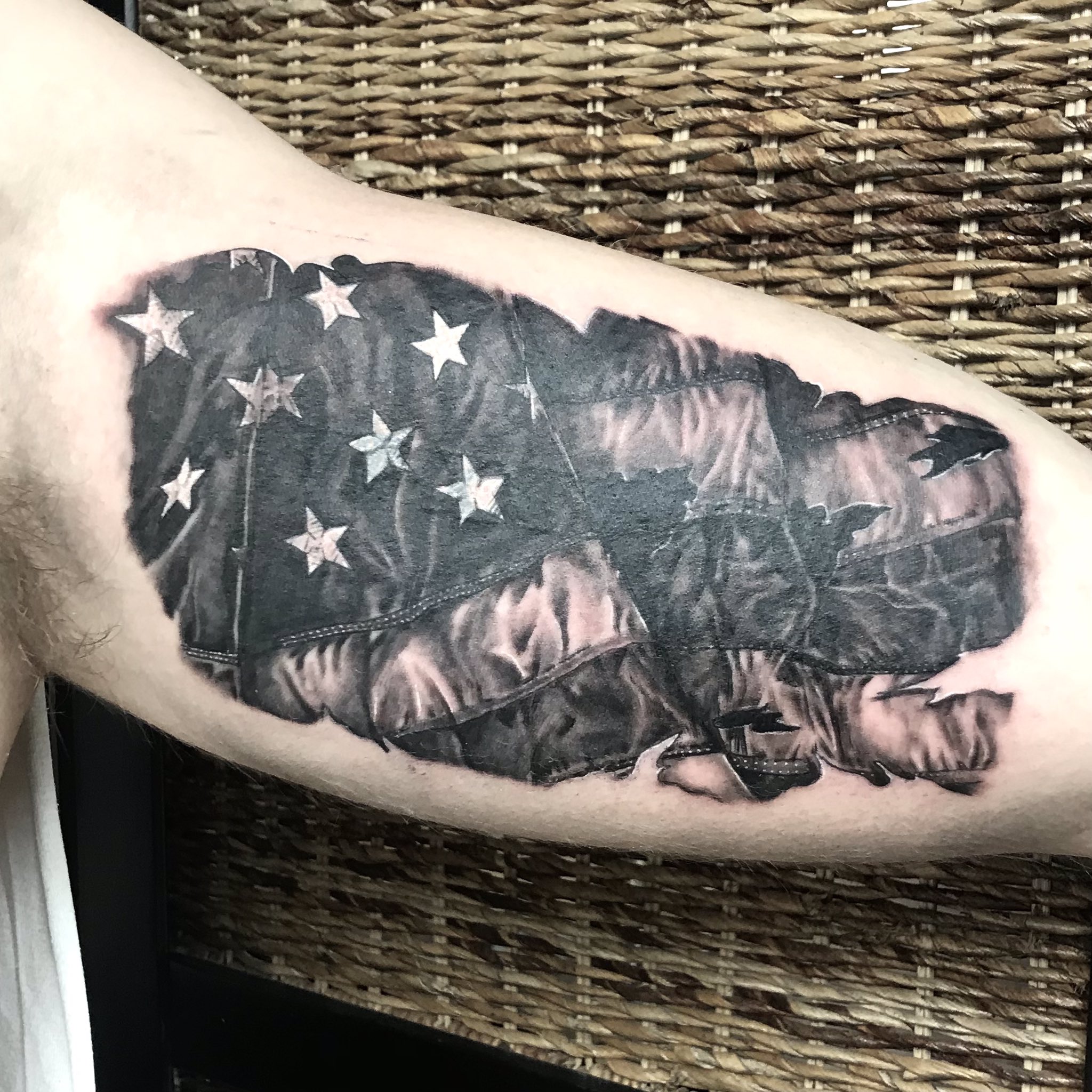Tattered American Flag Tattoo Black And White