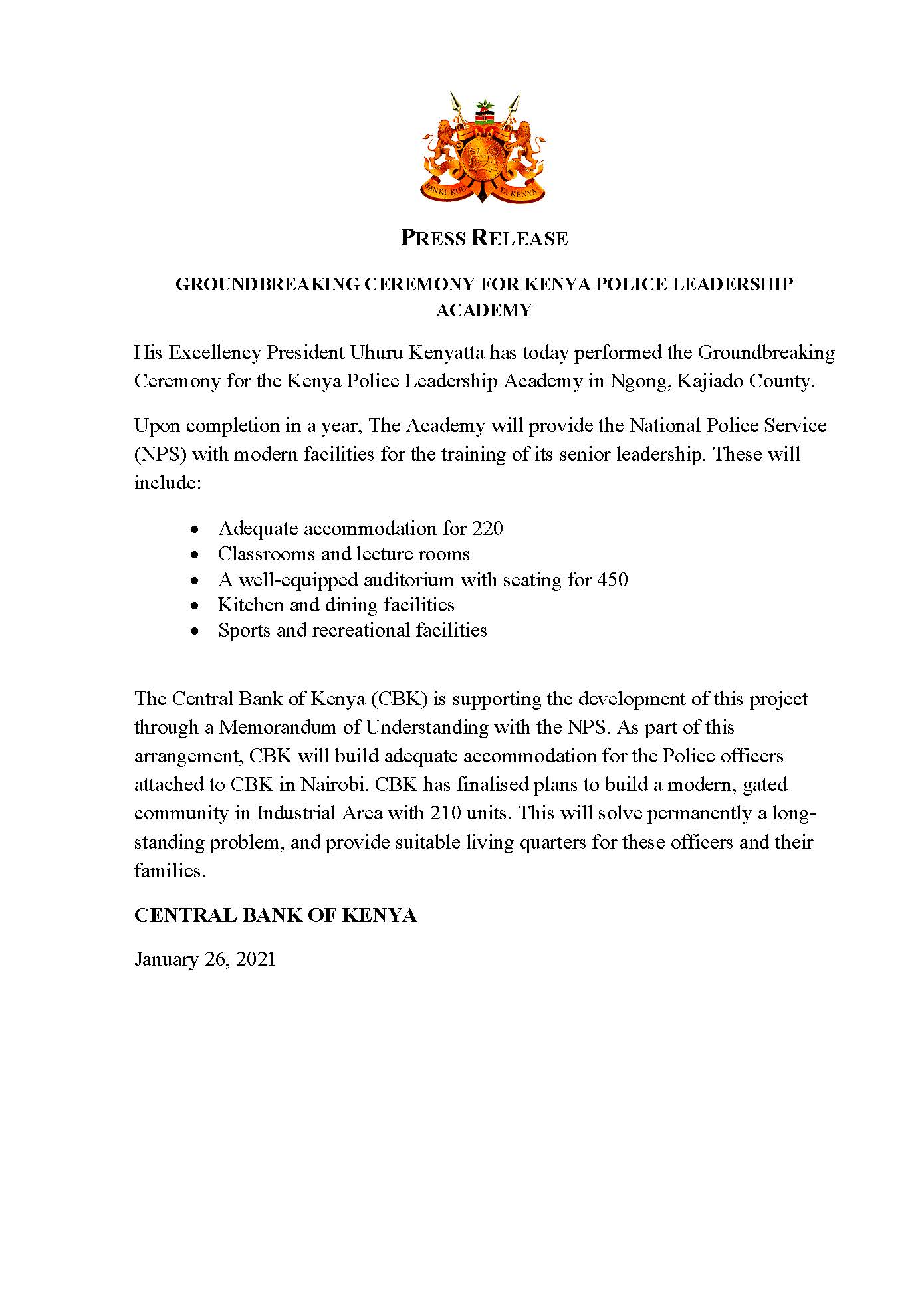 Central Bank Of Kenya On Twitter Press Release Groundbreaking