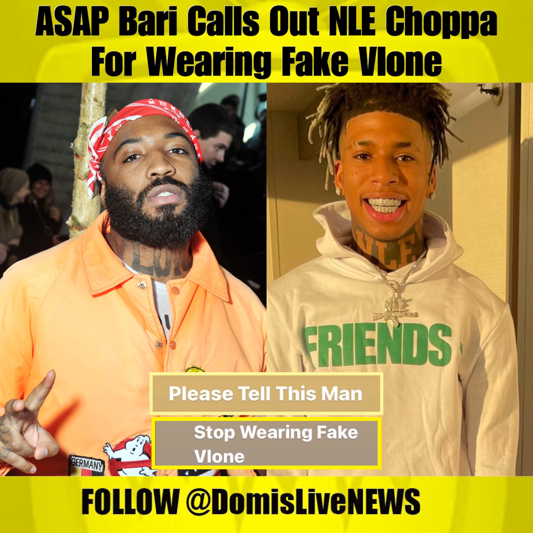 DomIsLive NEWS on Twitter: "#ASAPBari Calls Out #NLEChoppa For Wearing Fake #Vlone https://t.co ...