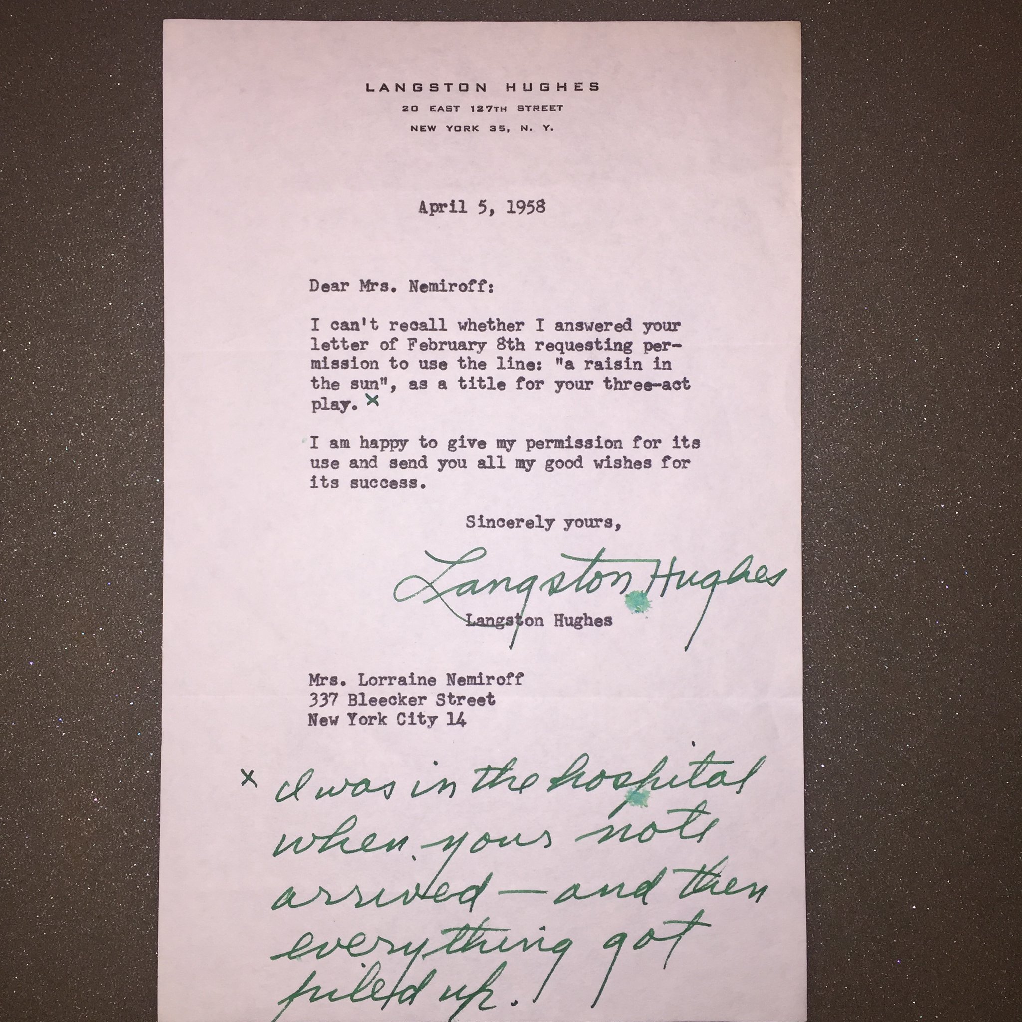 Beinecke Library on Twitter: "Langston Hughes reply, 1958, to Lorraine ...