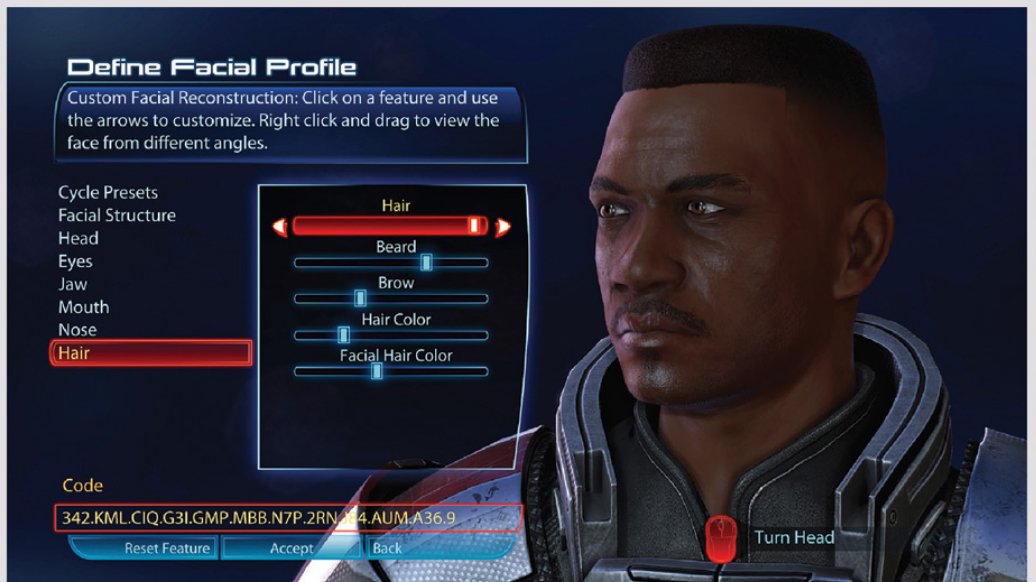 Commander Shepard Face Codes