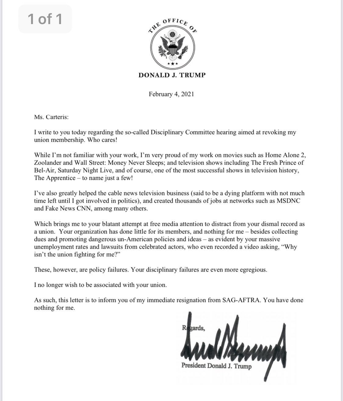 Union Resignation Letter