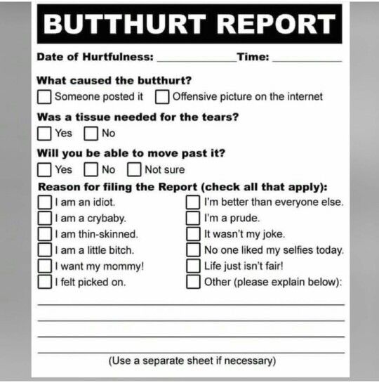 Butthurt Report Form Internet Version
