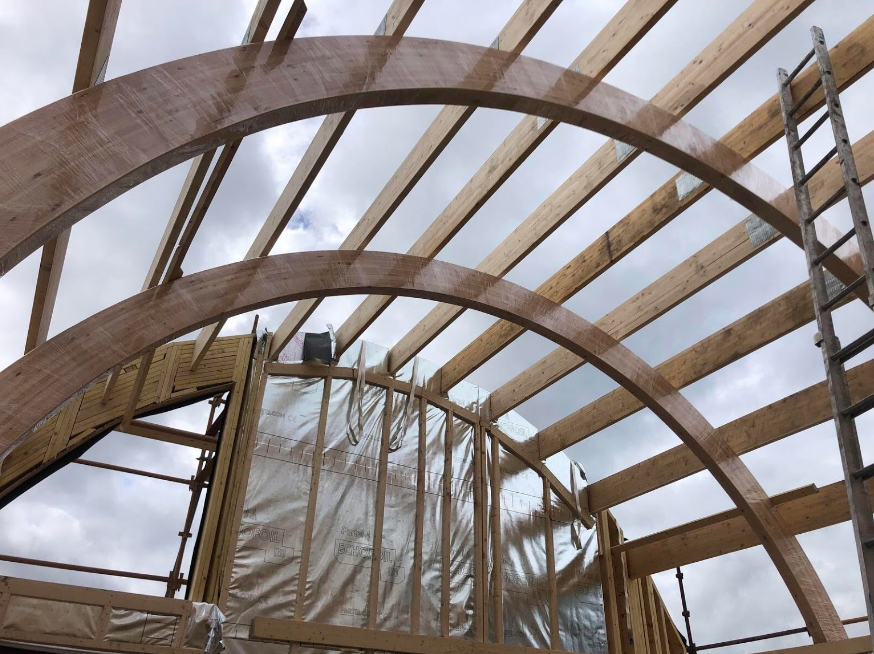 Curved Timber Frame Roof Structure Urban Sports Centre With Wooden
