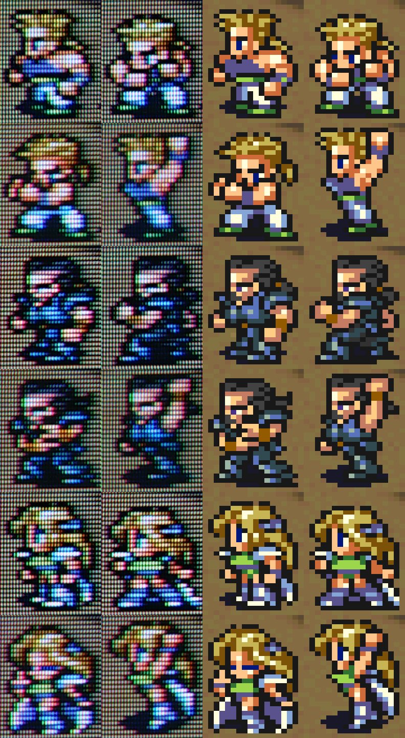 ruuupu on Twitter: " SFC FF6 マッシュ カイエン セリス 使用CRT KV-14AF1(14インチ) 昨日に引き続き登場キャラクターのドット絵です マッシュの武闘家 ...