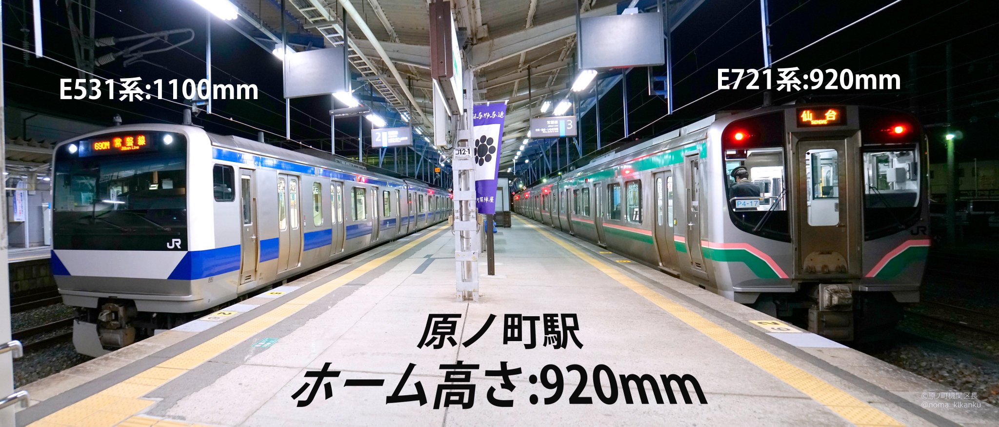 原ノ町機関区長 on Twitter: "E531が仙台に来ると駅の段差議論が毎度起きるようなので、あっしの訪問歴とTLに転がる情報からいわき以北のホーム高さを勝手におさらい(´・ω・`)単位 ...