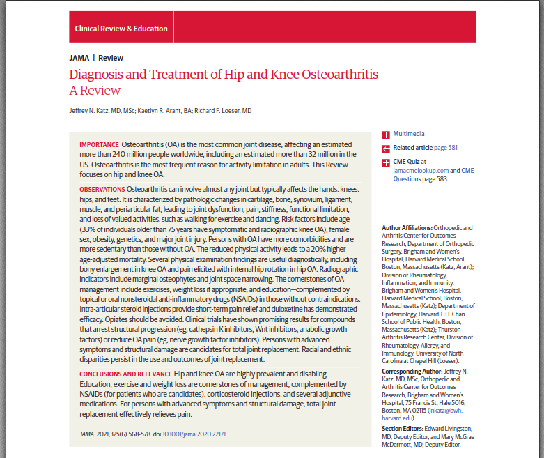 Physio Meets Science on Twitter: "JAMA Diagnosis and Treatment of Hip and Knee Osteoarthritis: A ...