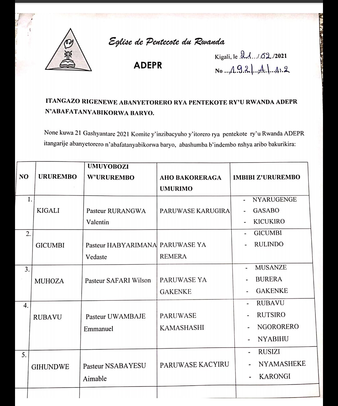 Adepr Logo RGB Yatangaje Komite Y'Inzibacyuho Ya ADEPR Iyobowe Na