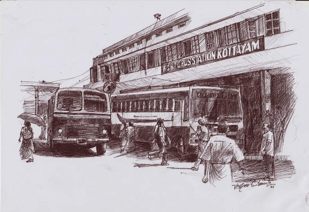 Indian Bus Stand Sketch