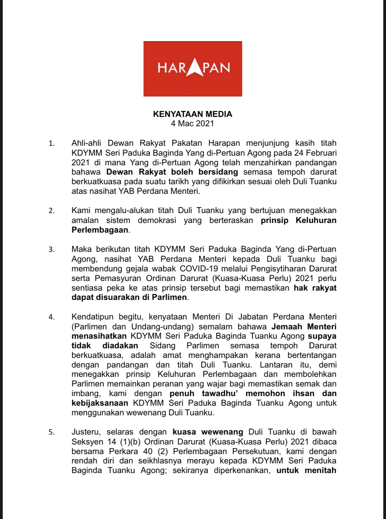 Anwar Ibrahim on Twitter: "KENYATAAN MEDIA 4 Mac 2021…