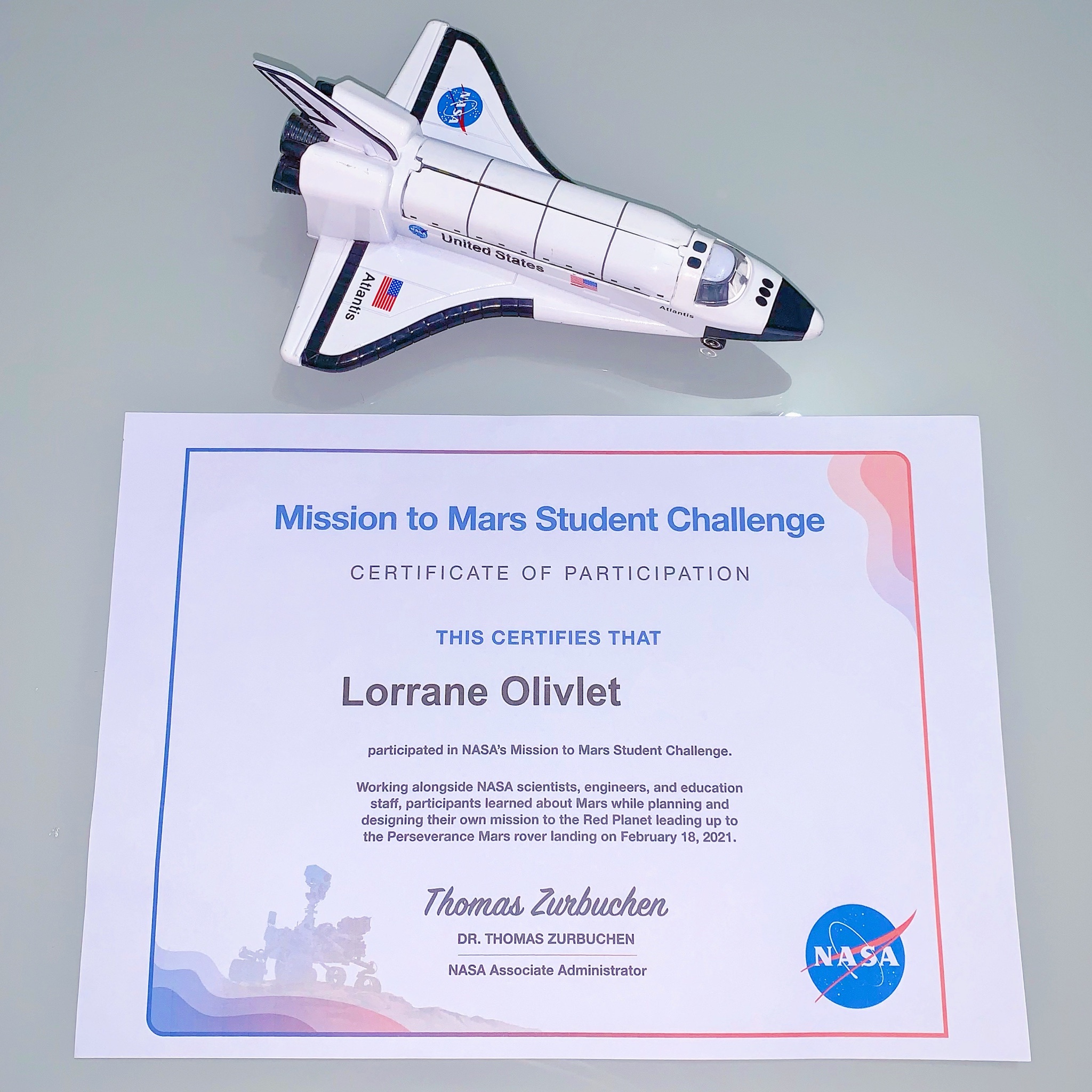 Nasa Shuttle Certificate