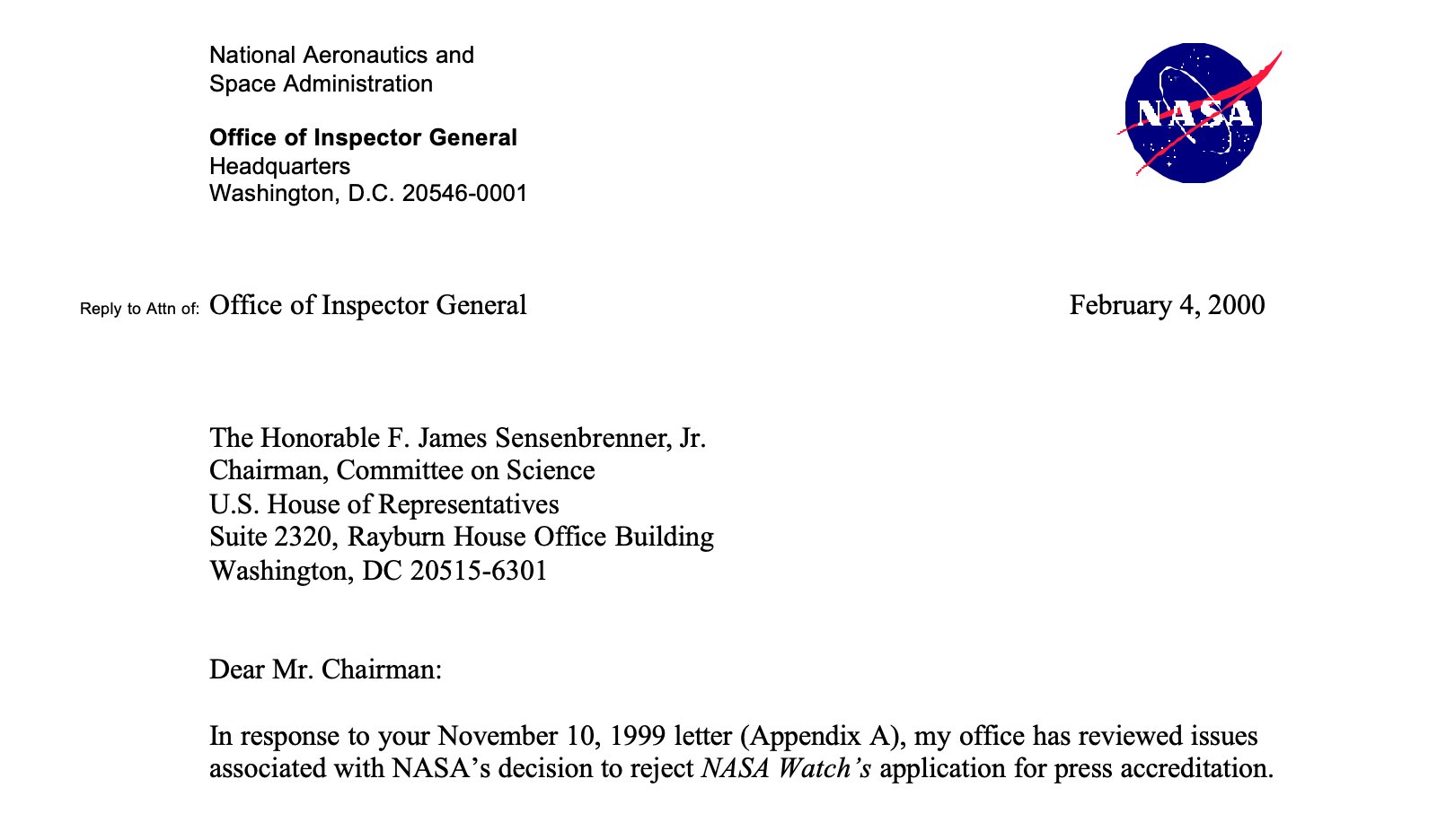 Nasa Work Letter