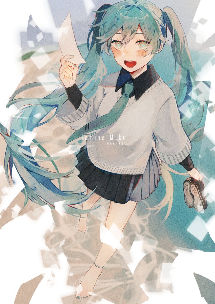 初音ミク「砂浜から綺麗な歌声が聴こえてくると思ったら君だったのか、 #ミクの日2021 」|Ga6のイラスト